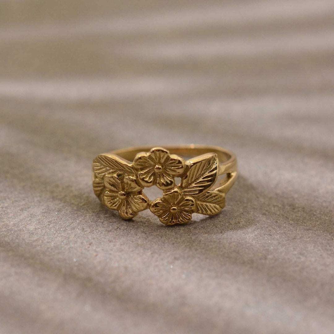 Floral Ring, Brass Ring, Flower Ring, Multi Flower Ring, Vintage Ring ...