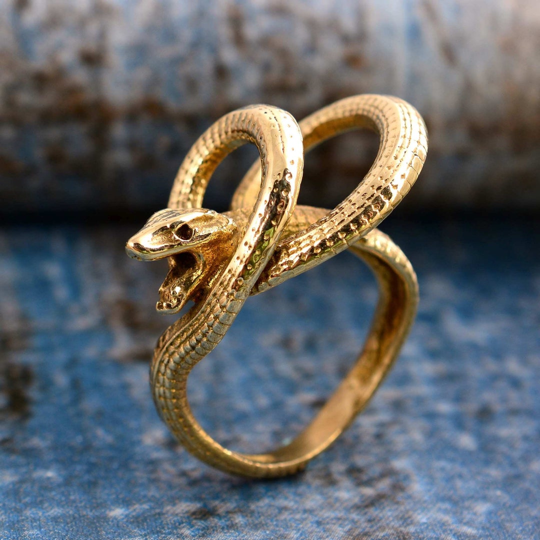 Handmade Brass Snake Ring | Serpent Design Adjustable Statement Ring ...