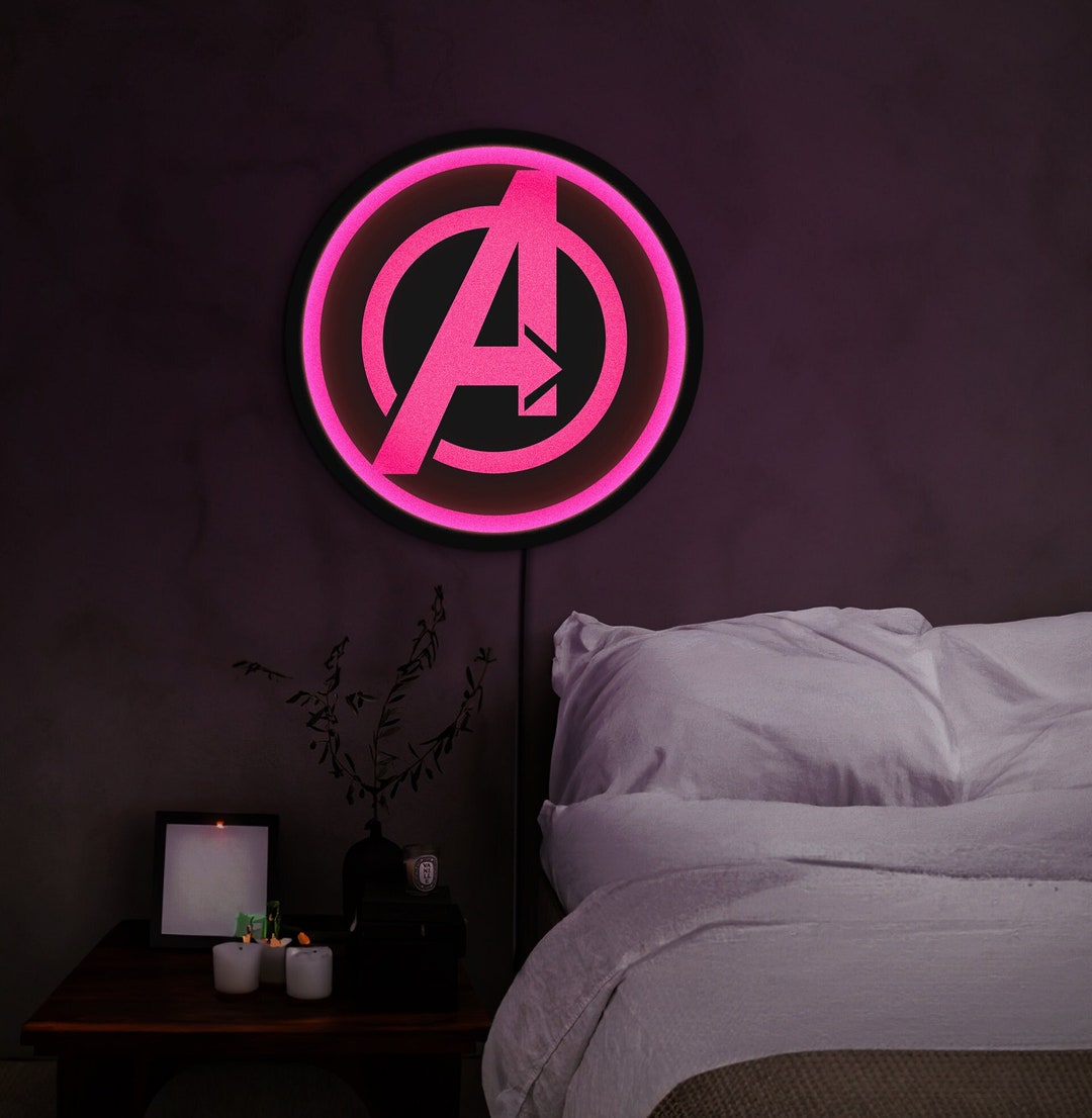 Avengers Neon Sign, Avengers Led Sign, Avengers Logo, Comics Neon, Boys ...