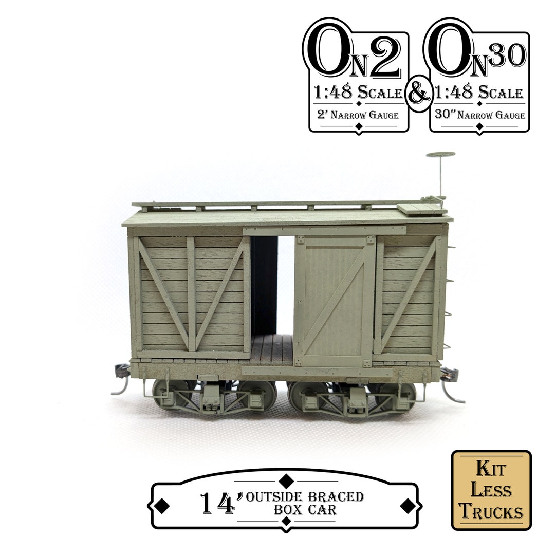 1:48 Scale On2/on30 14' Outside Braced Box Car Kit LESS TRUCKS ...