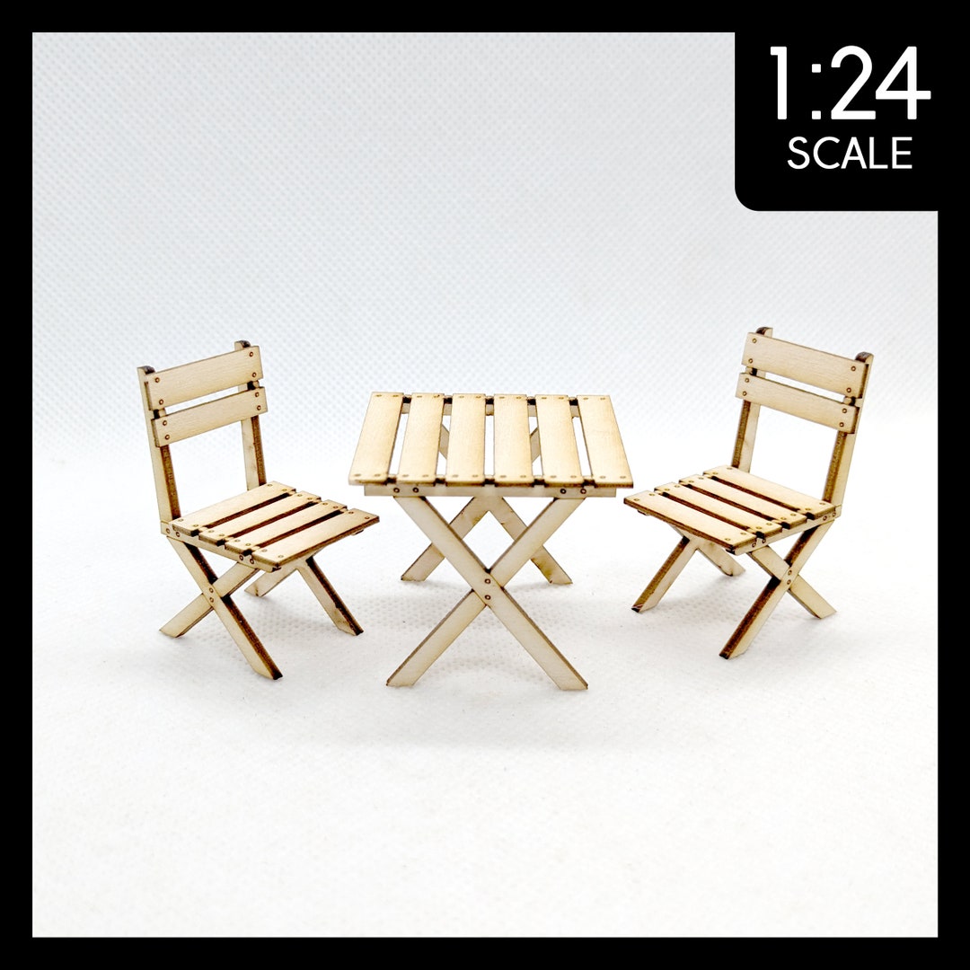 1:24 Scale Slatted Tables & Chairs Set Kit (unpainted Wood) - Etsy
