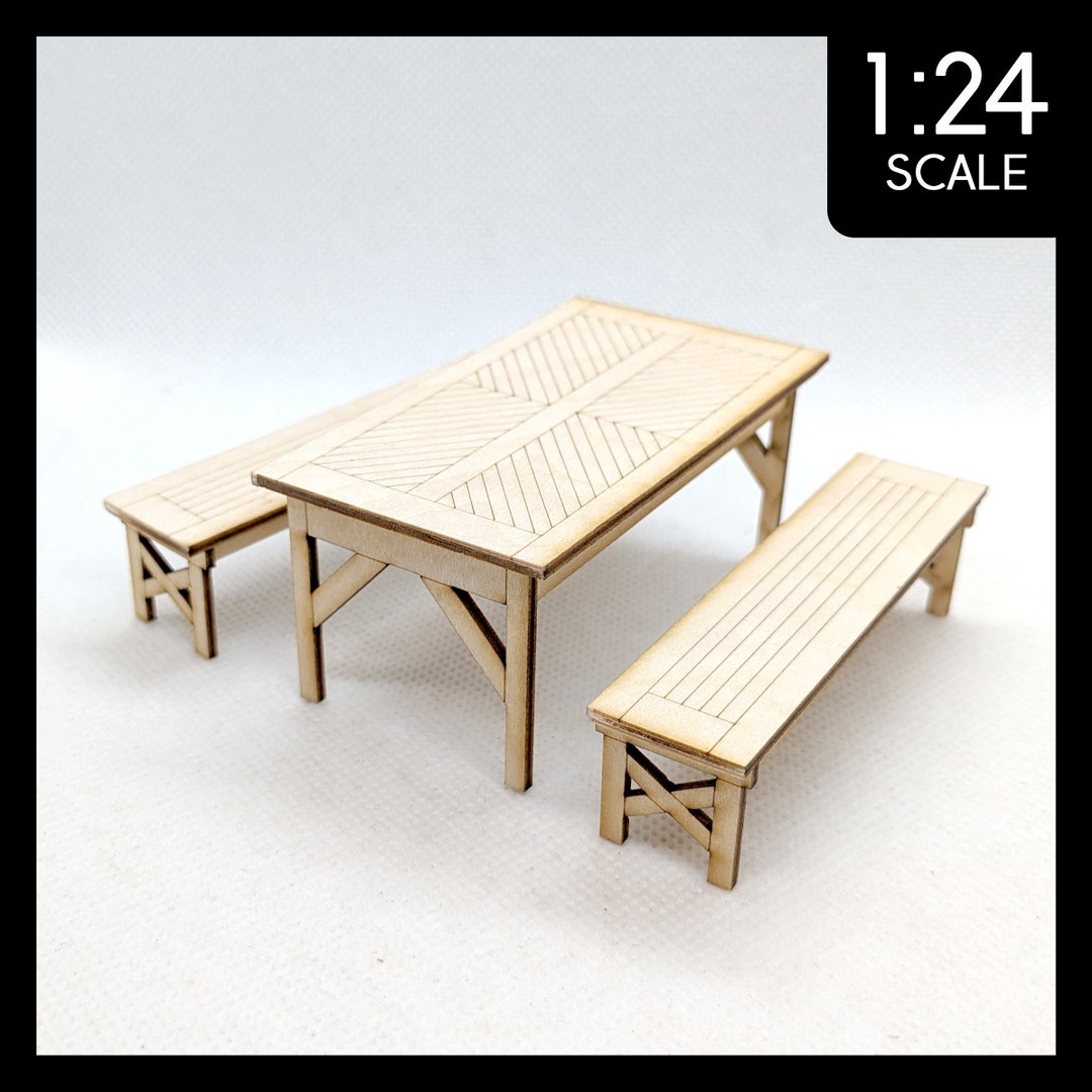 1:24 Scale - Inlay Top Table & 2 Benches Kit (unpainted Wood) - Etsy