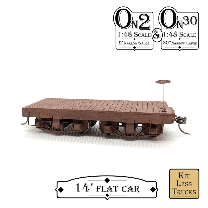 1:48 Scale On2/on30 14' Flat Car Kit LESS TRUCKS (unpainted Wood, Metal ...