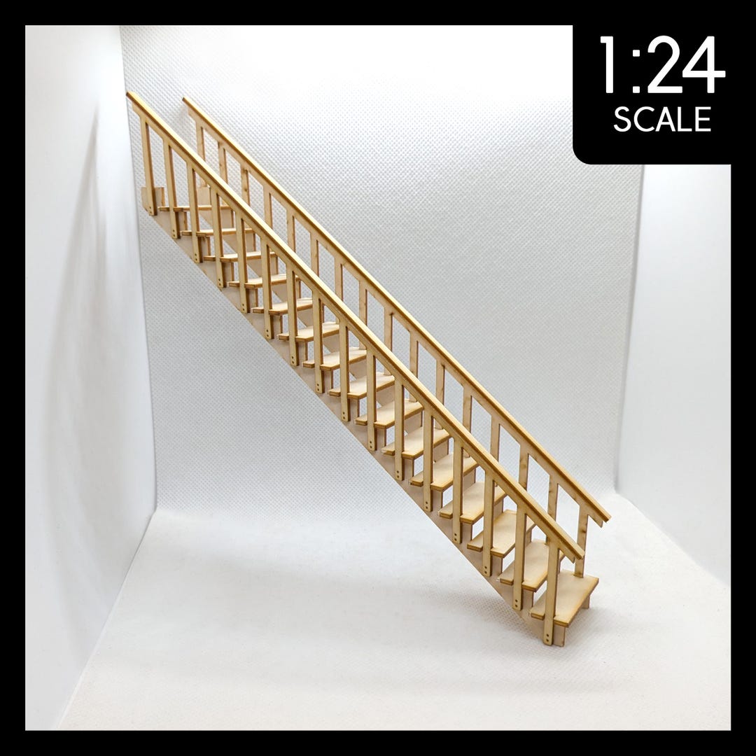 1:24 Scale 36" Deluxe Staircase Kit With Double Side Railing, 38 Degree ...
