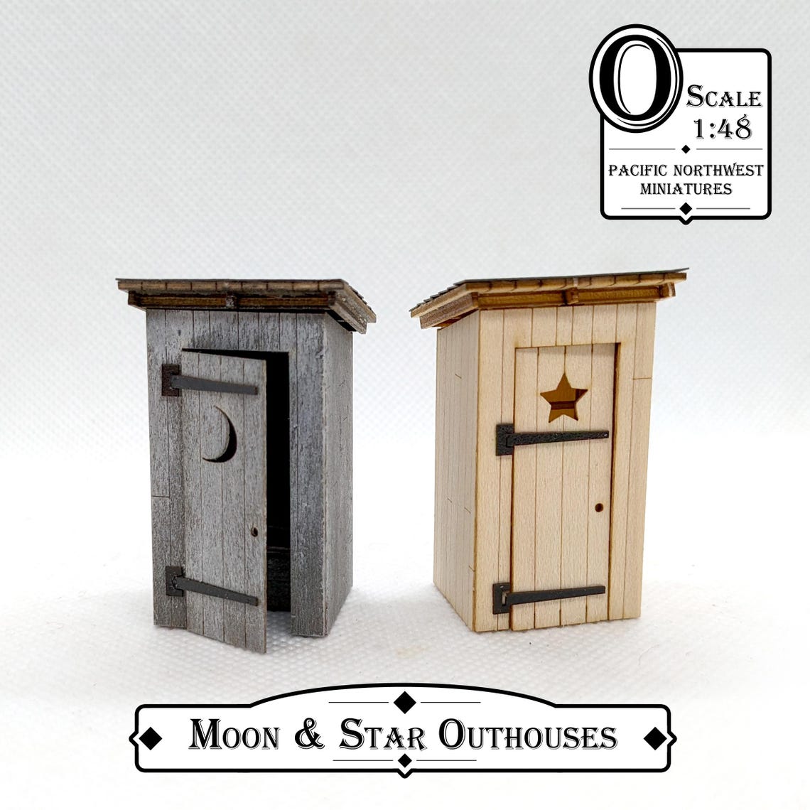 1:48 Scale "moon & Star" Outhouse Kit Set (2 Kits, Unpainted Wood ...