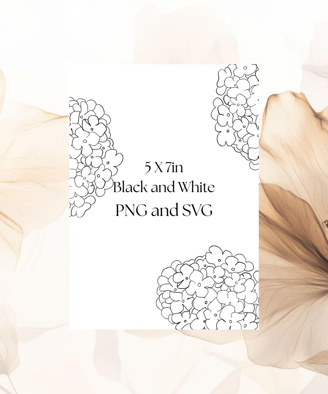 Hand Drawn Hydrangea Flower Border for 5 X 7 Invitation, SVG PNG ...