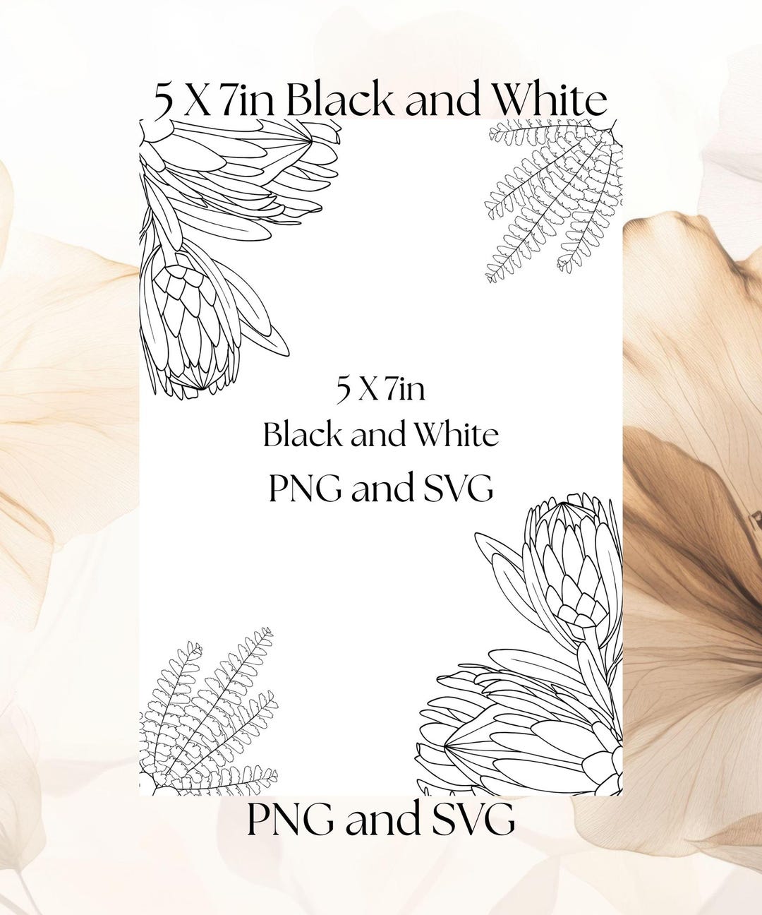 Hand Drawn Tropical Protea Flower Border for 5 X 7 Invitation, SVG PNG ...