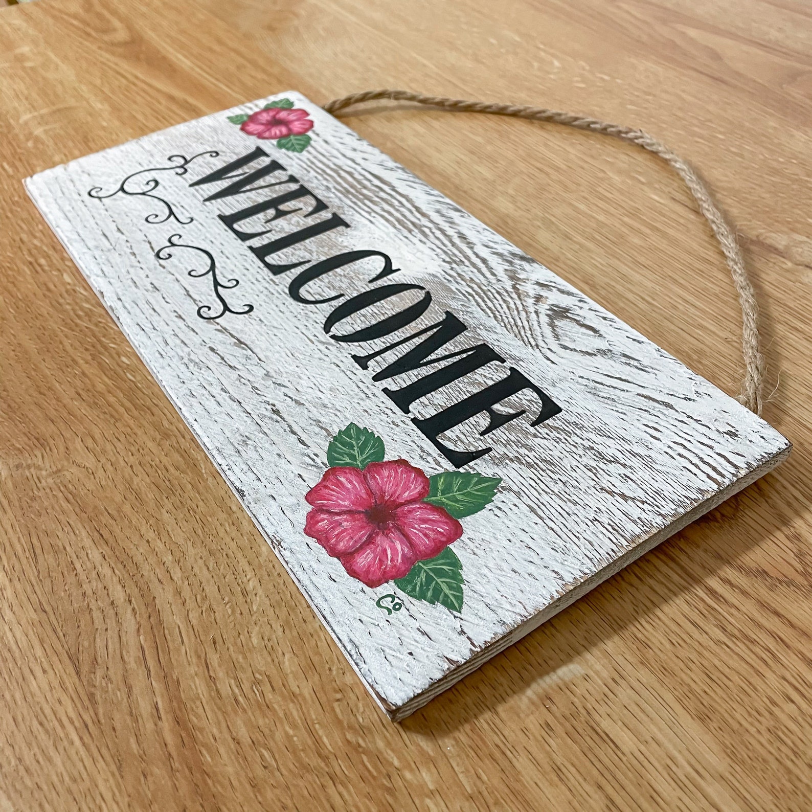 Flower Welcome Sign Hand Painted Hibiscus Flower Welcome - Etsy