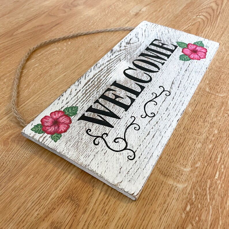 Flower Welcome Sign Hand Painted Hibiscus Flower Welcome - Etsy
