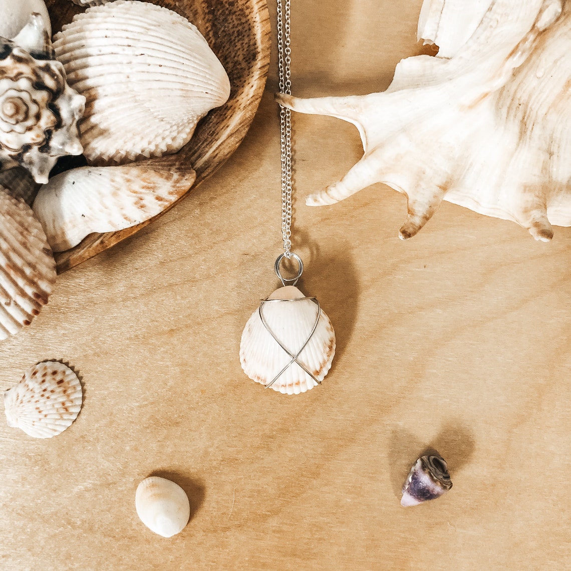 Seashell Necklace Minimalist Beach Jewelry Sterling Silver | Etsy