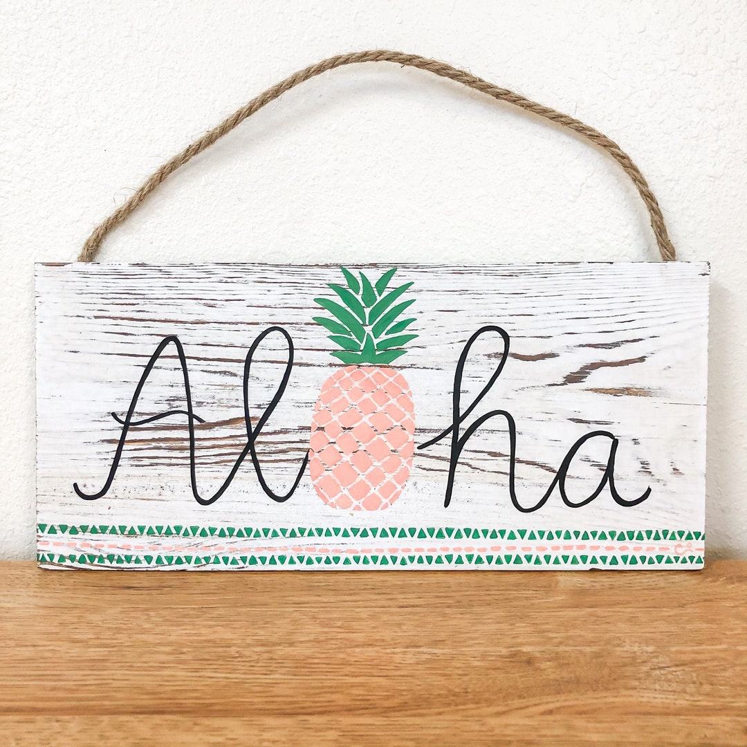 Aloha Welcome Sign, Hand Painted Pineapple Welcome Sign, Wooden Sign ...