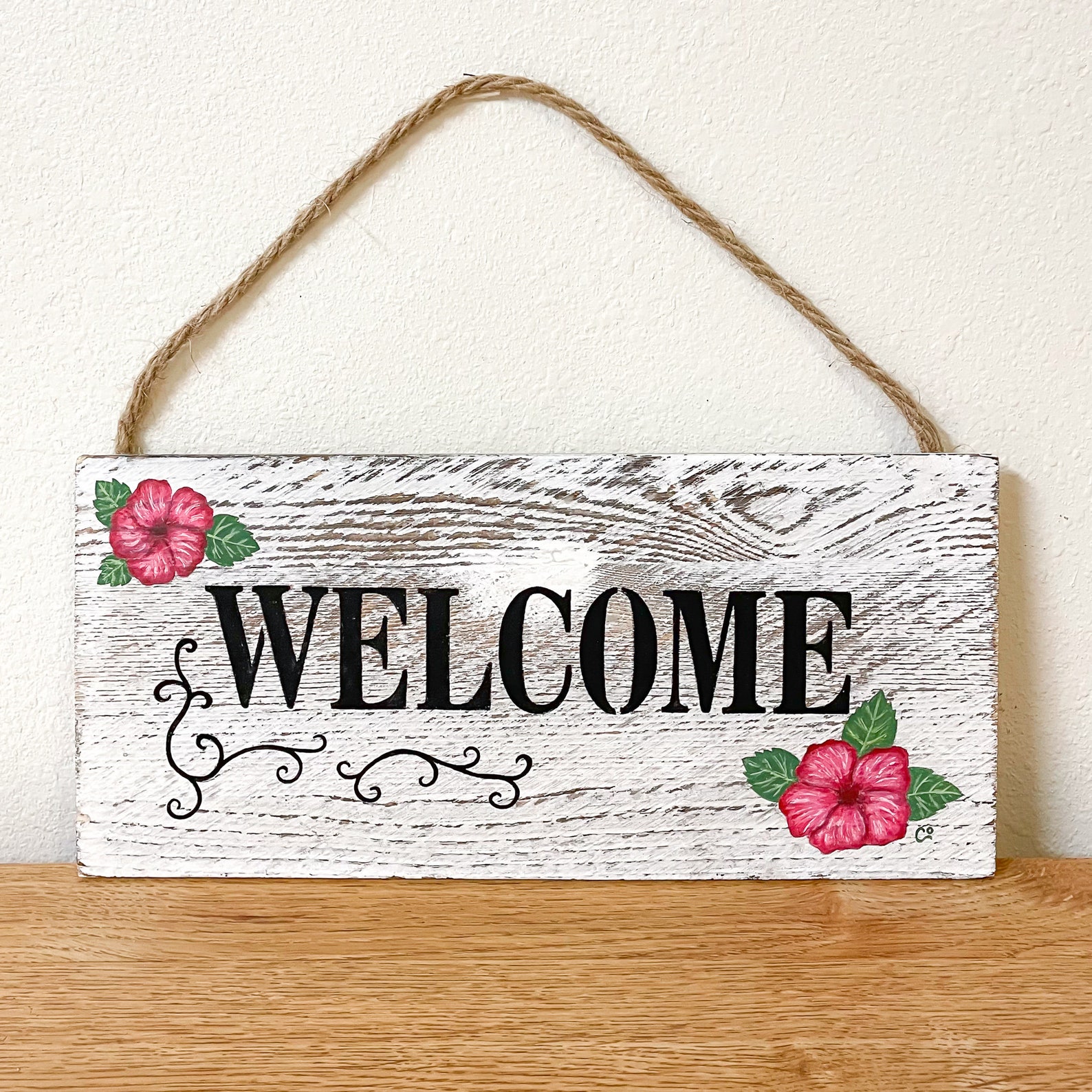Flower Welcome Sign Hand Painted Hibiscus Flower Welcome - Etsy
