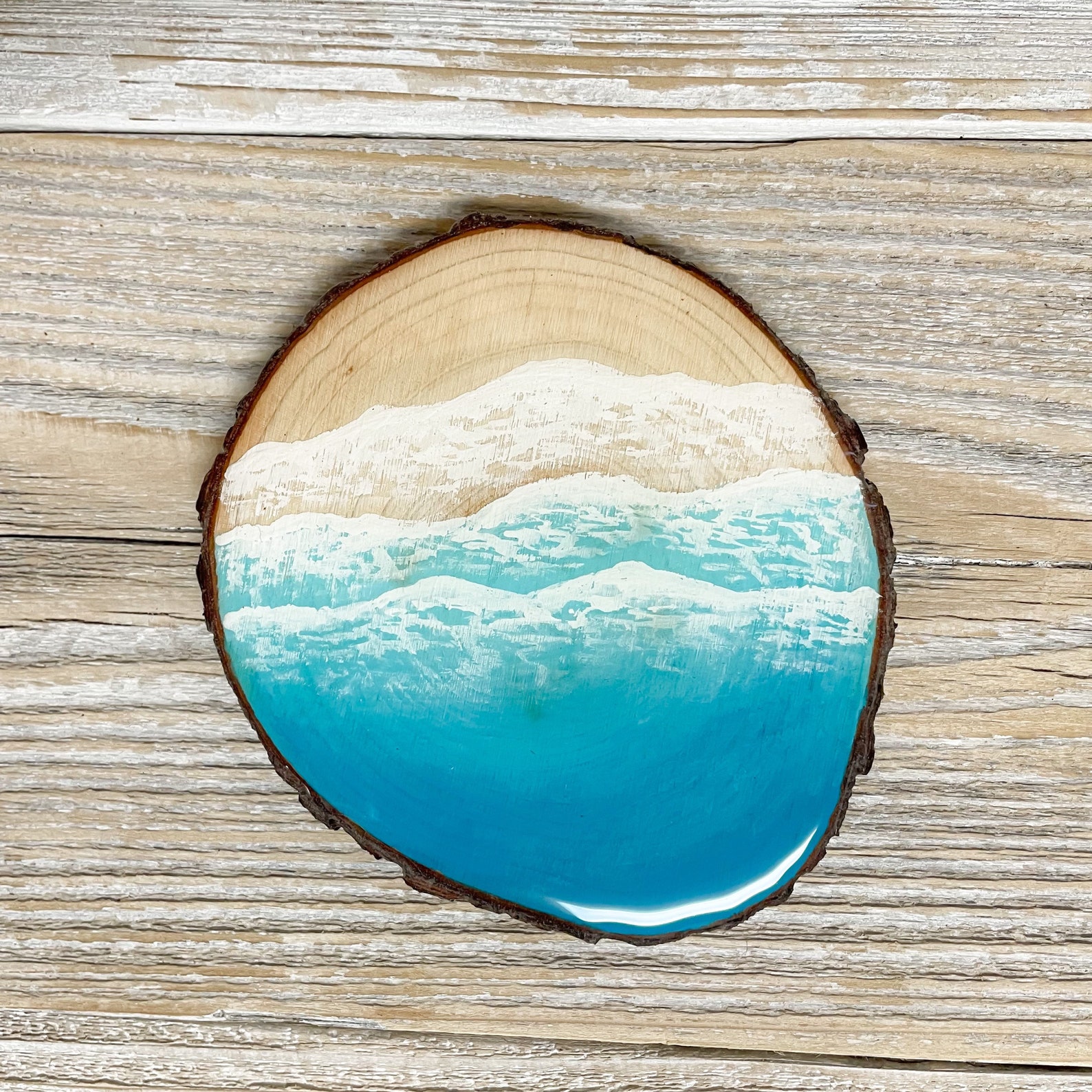 Ocean Coasters Hand Painted Natural Wood Resin Coasters Wave | Etsy