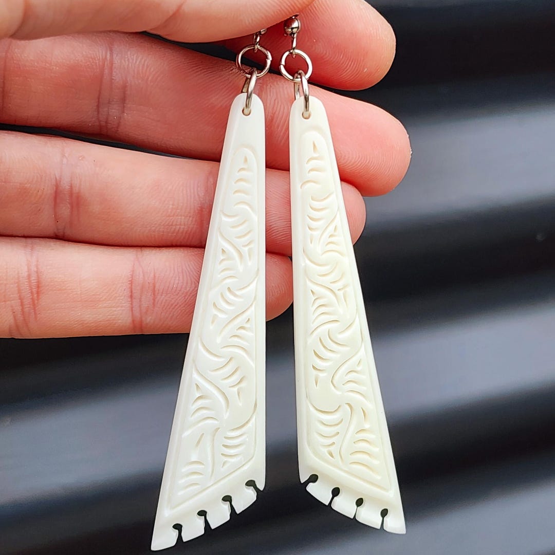 Natural Hand Carved Maori Bone Carving Earrings - Carved Toki Drops - Etsy