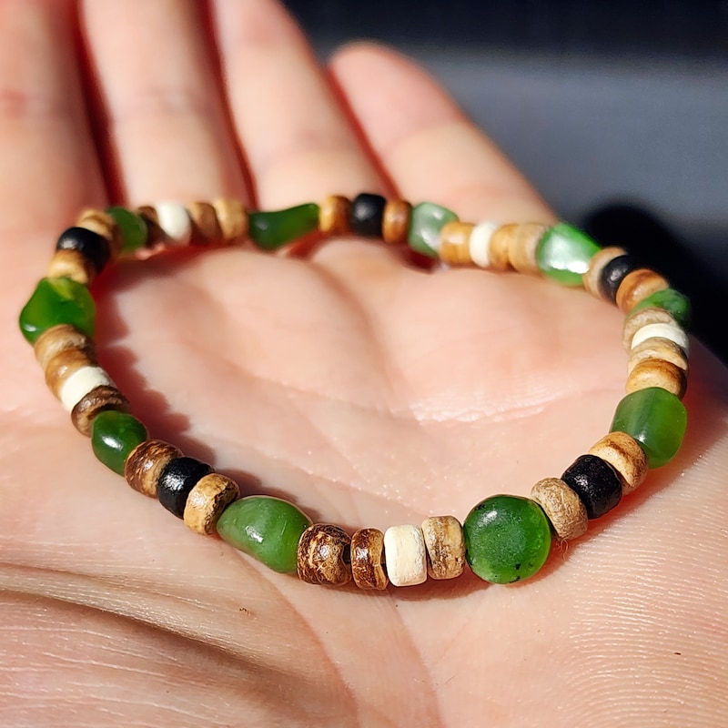 Greenstone Bead Bracelet - Etsy UK