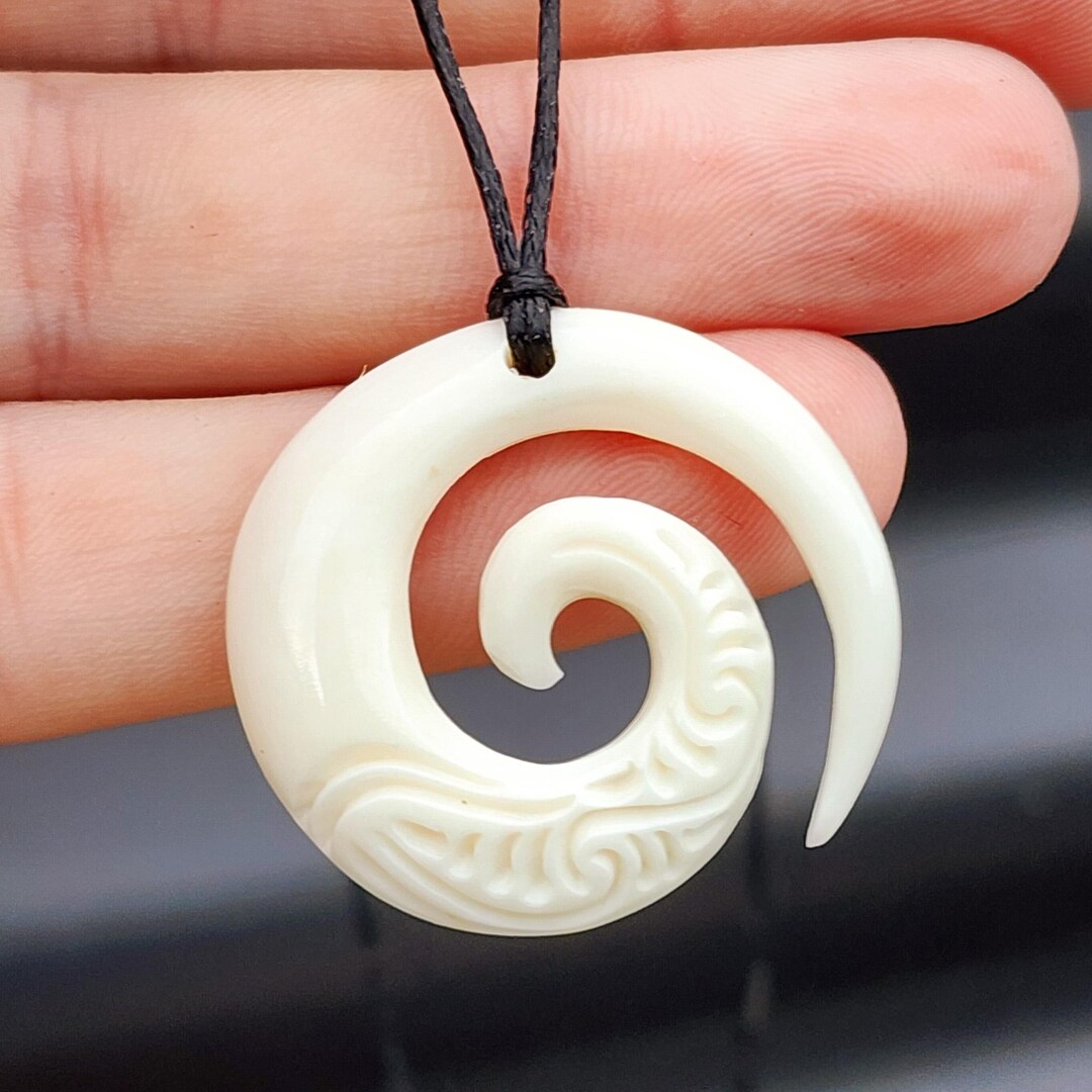 Natural Hand Carved Maori Bone Carving Pendant Necklace - Etched Koru - Etsy