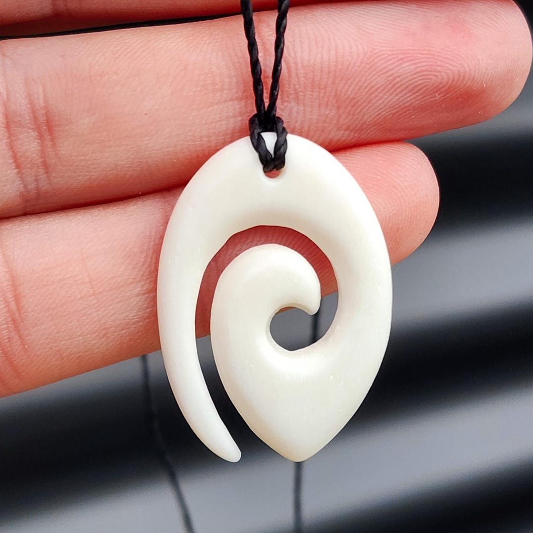 Natural Hand Carved Maori Bone Carving Pendant Necklace - Koru Spiral ...