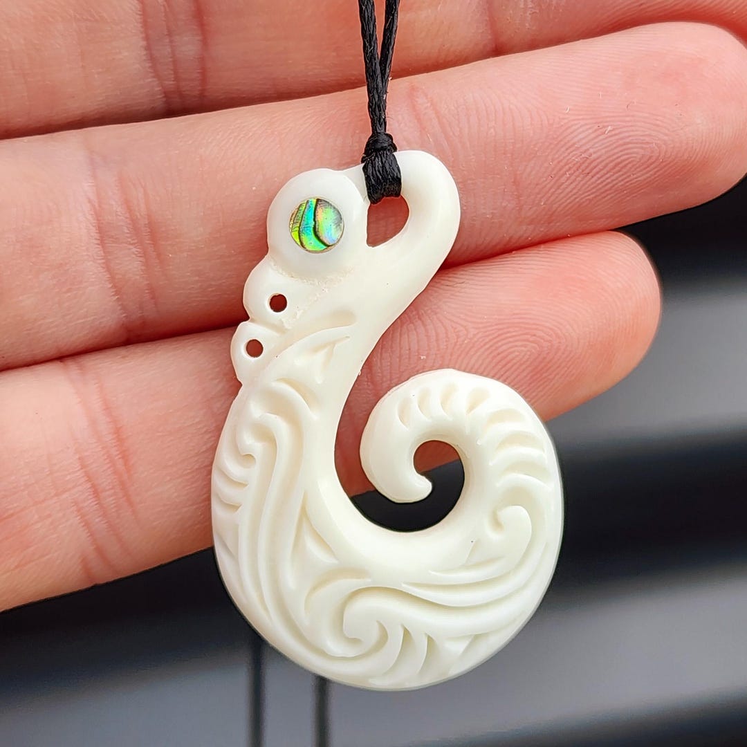 Natural Hand Carved Maori Bone Carving Pendant Necklace - Manaia With Paua Inlay - Etsy