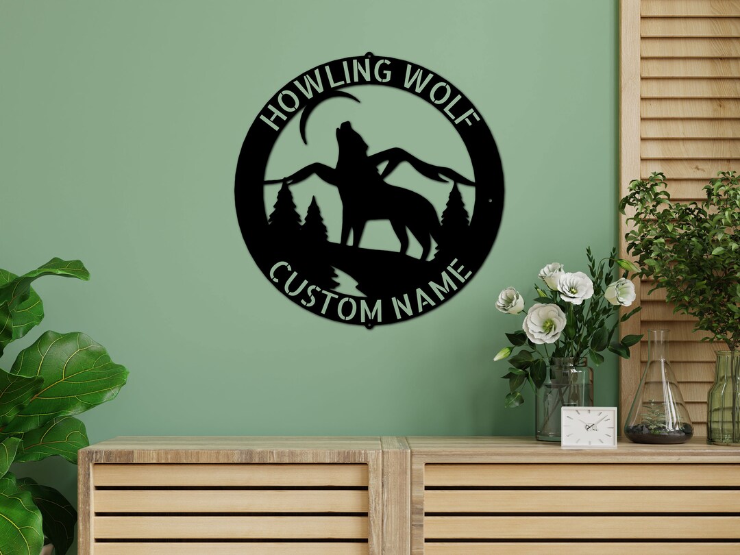 Personalized Howling Wolf Monogram Steel Sign: Custom Metal Wall Art - Etsy