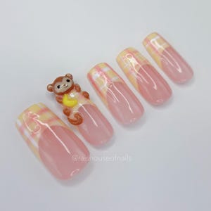 3D Monkey Press on Nails With Pastel Plaid French Tips and Banana - Etsy