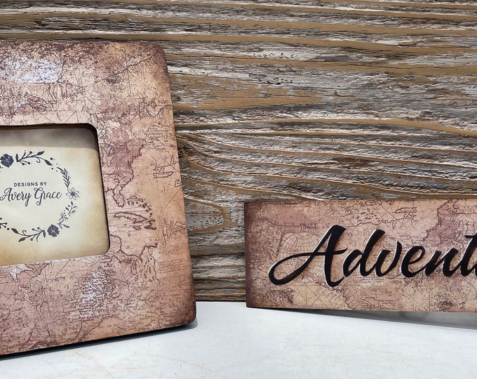 Adventure Travel Arrow Travel Map Vacation Decoupaged Picture Frame ...