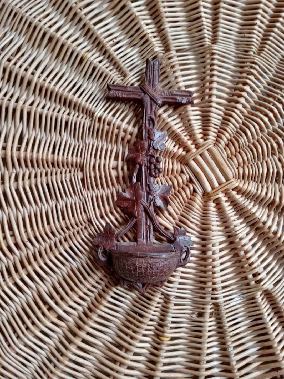 Crucifix and Holy Water Font in Carved Wood From the Black Forest - Etsy