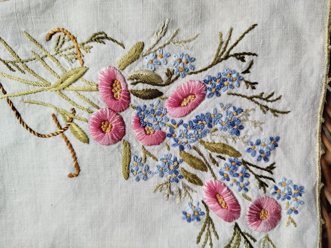 Vintage French Tablecloth, Square Cotton Placemat Embroidered With ...