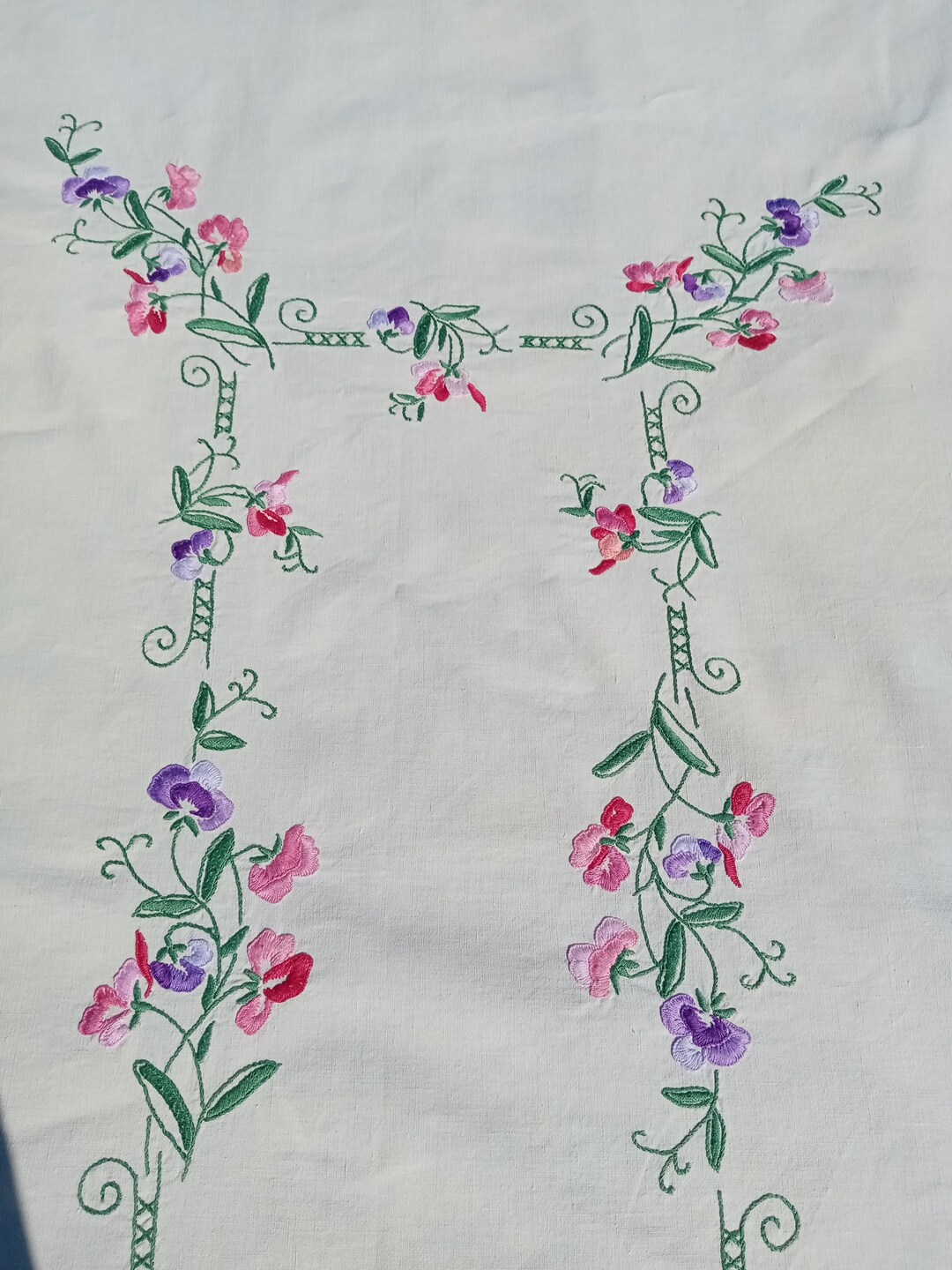 Rectangular Tablecloth Hand Embroidered With Sweet Pea Flowers - Etsy