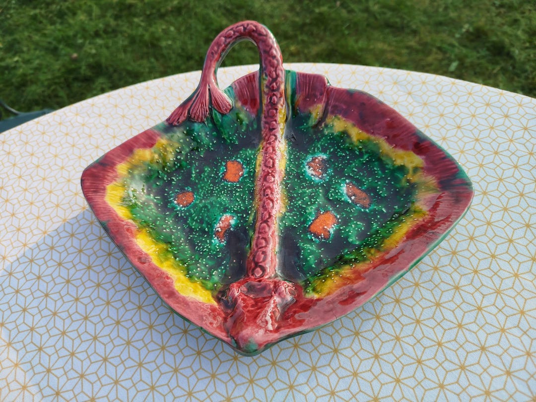 Vintage 70s Ceramic Earthenware Dish in the Shape of a Red and Green ...