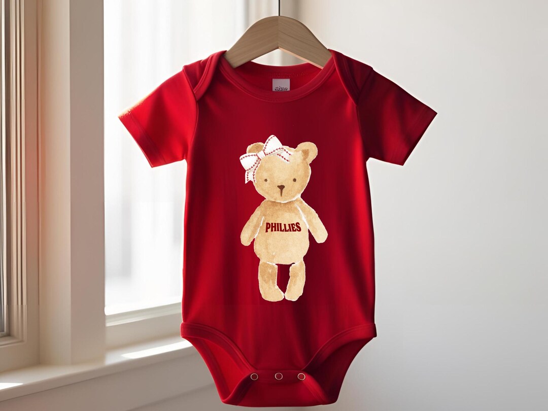 Phillies Baby Onesie | Teddy Bear Baseball Bodysuit | Cute Phillies ...