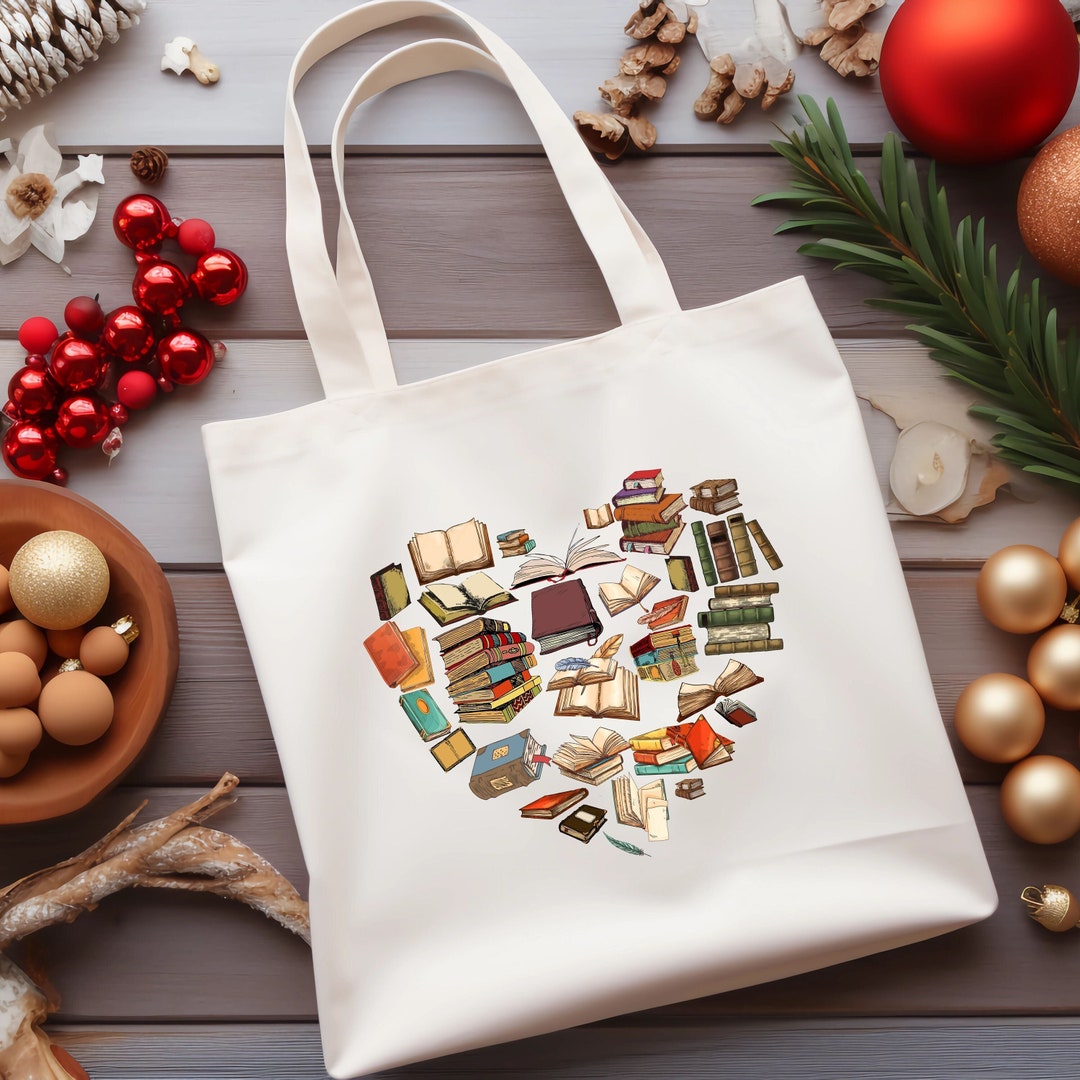 Book Heart Tote Bag, Librarian Tote Bag, Reading Book Tote Bag, School ...