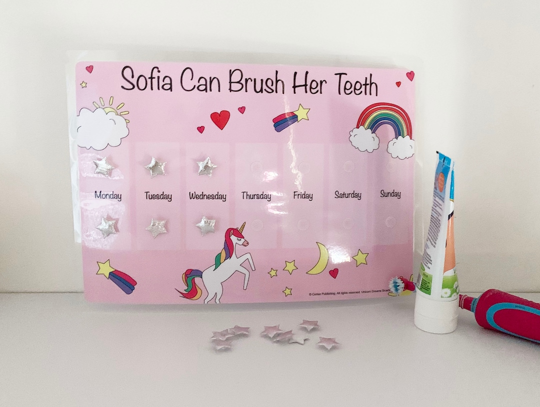 Personalised Magical Unicorn Tooth Brushing Reward Chart for Girls - A4 ...