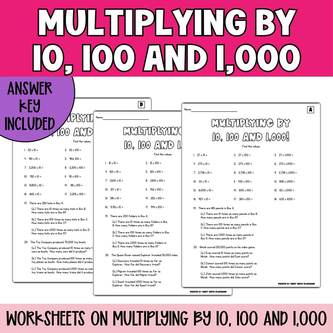 Multiplying by 10, 100 and 1,000 Worksheets - Upper Elementary Math ...