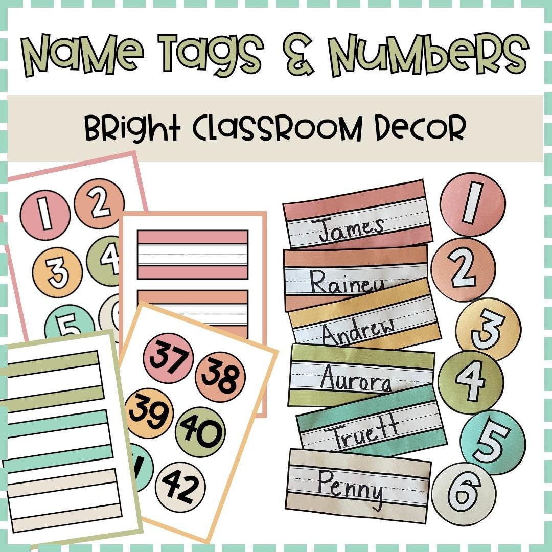 Classroom Name Tags and Numbers Back to School Night Classroom Decor ...