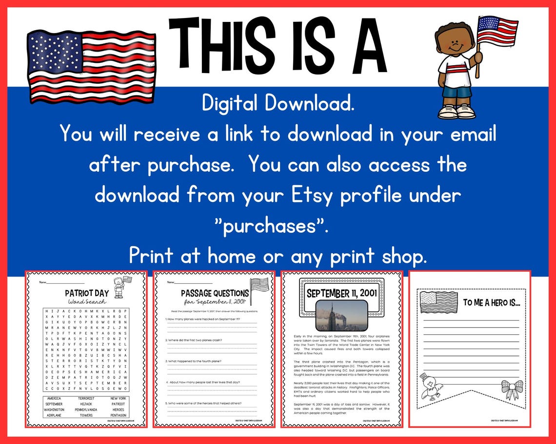 Patriot Day | September 11 | No Prep Activities | Mini Lesson ...