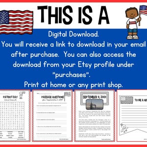 Patriot Day | September 11 | No Prep Activities | Mini Lesson ...