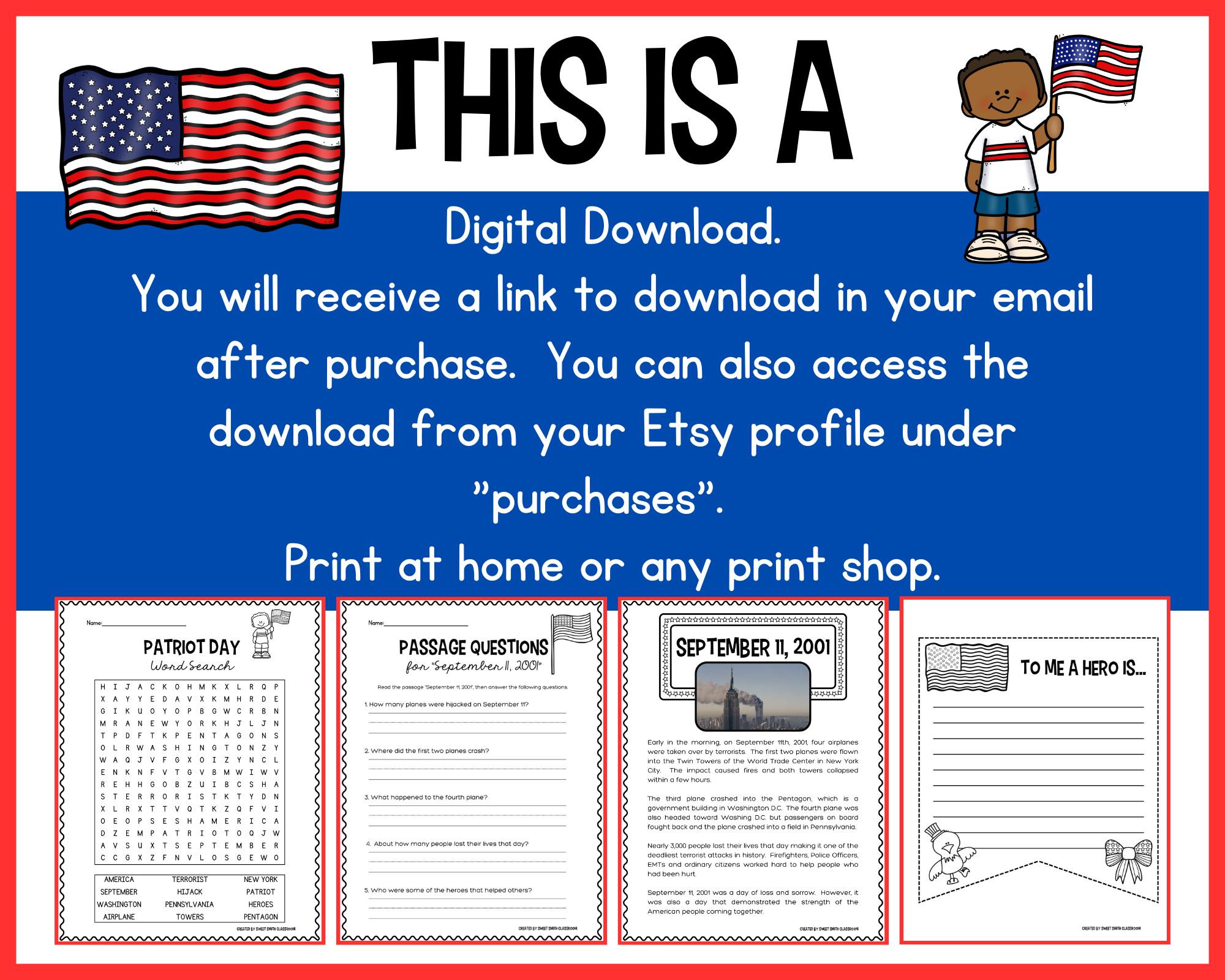 Patriot Day | September 11 | No Prep Activities | Mini Lesson ...
