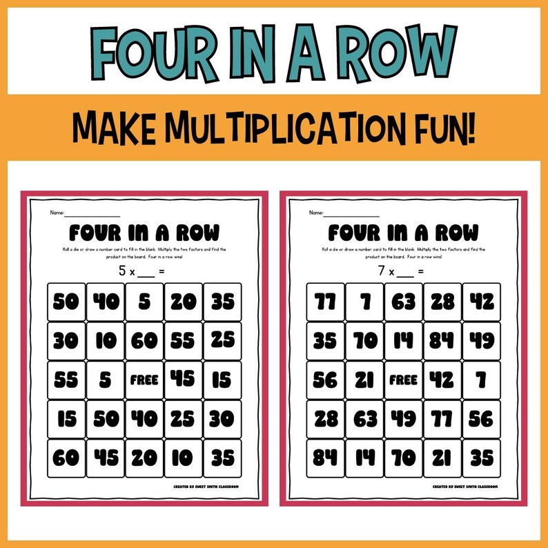 Multiplication Games | Four in a Row | Multiplication Practice ...
