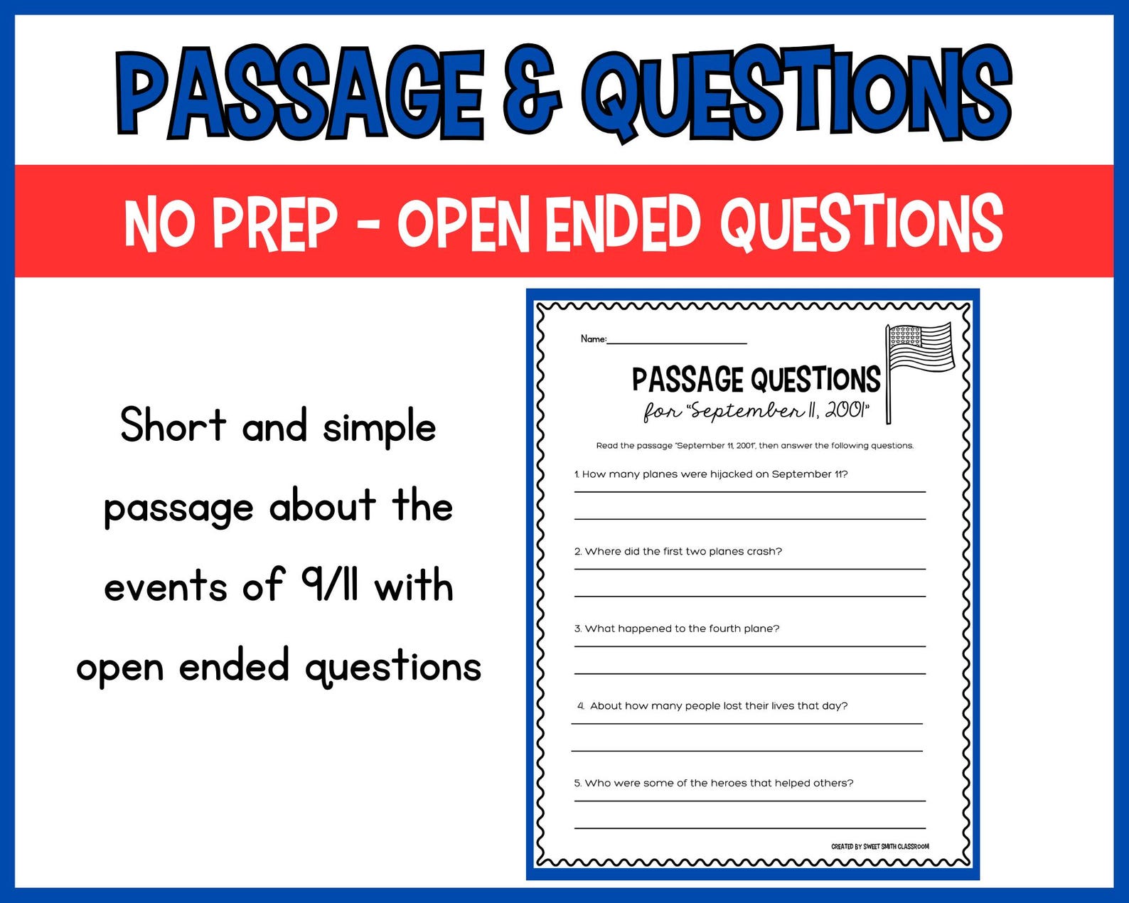 Patriot Day | September 11 | No Prep Activities | Mini Lesson ...