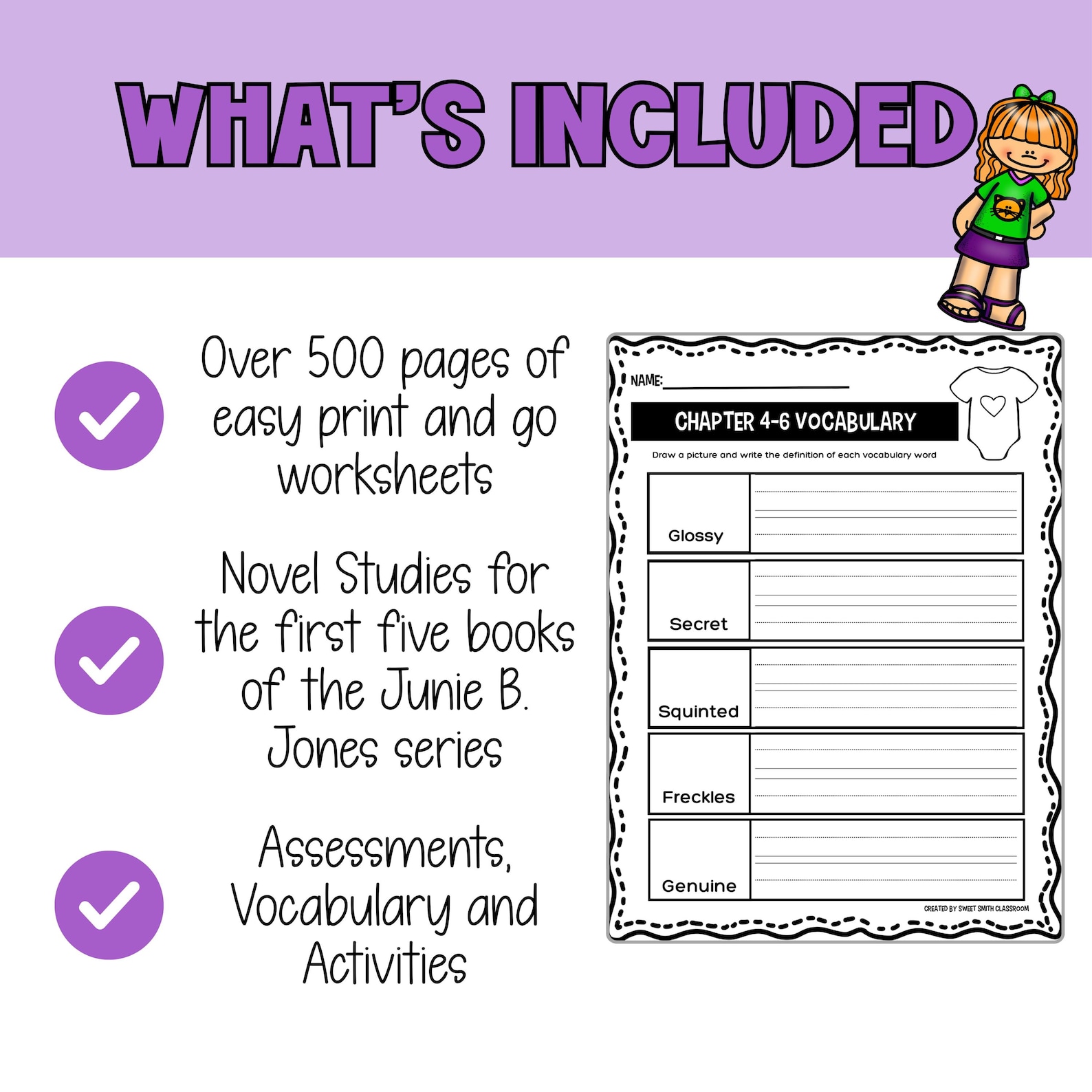 Junie B. Jones Novel Study Bundle: First 5 Books, Reading Comprehension ...