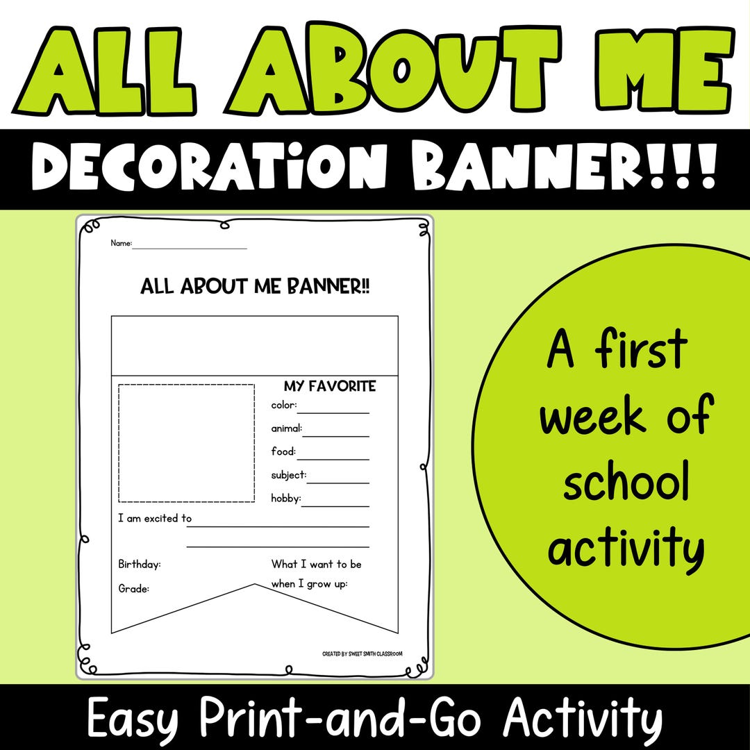 All About Me Banner - First Day of School Get to Know You Activity ...