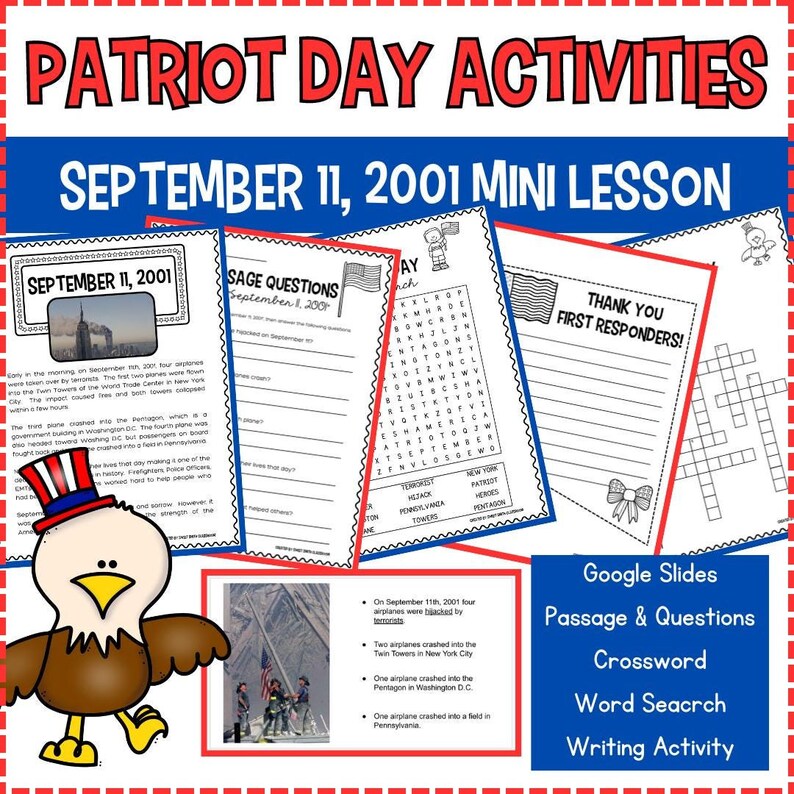 Patriot Day September 11 No Prep Activities Mini Lesson Worksheet and ...
