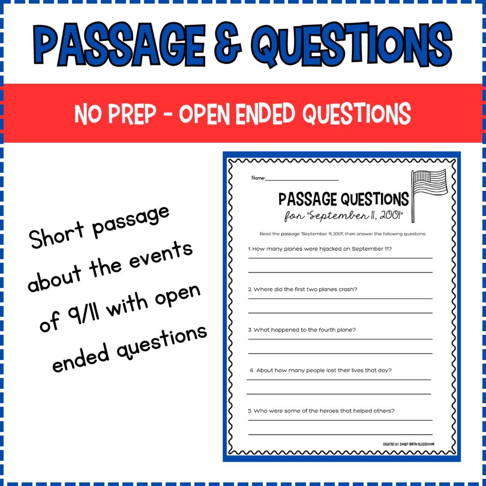 Patriot Day September 11 No Prep Activities Mini Lesson Worksheet and ...