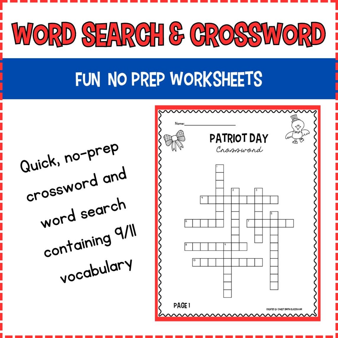 Patriot Day September 11 No Prep Activities Mini Lesson Worksheet and ...