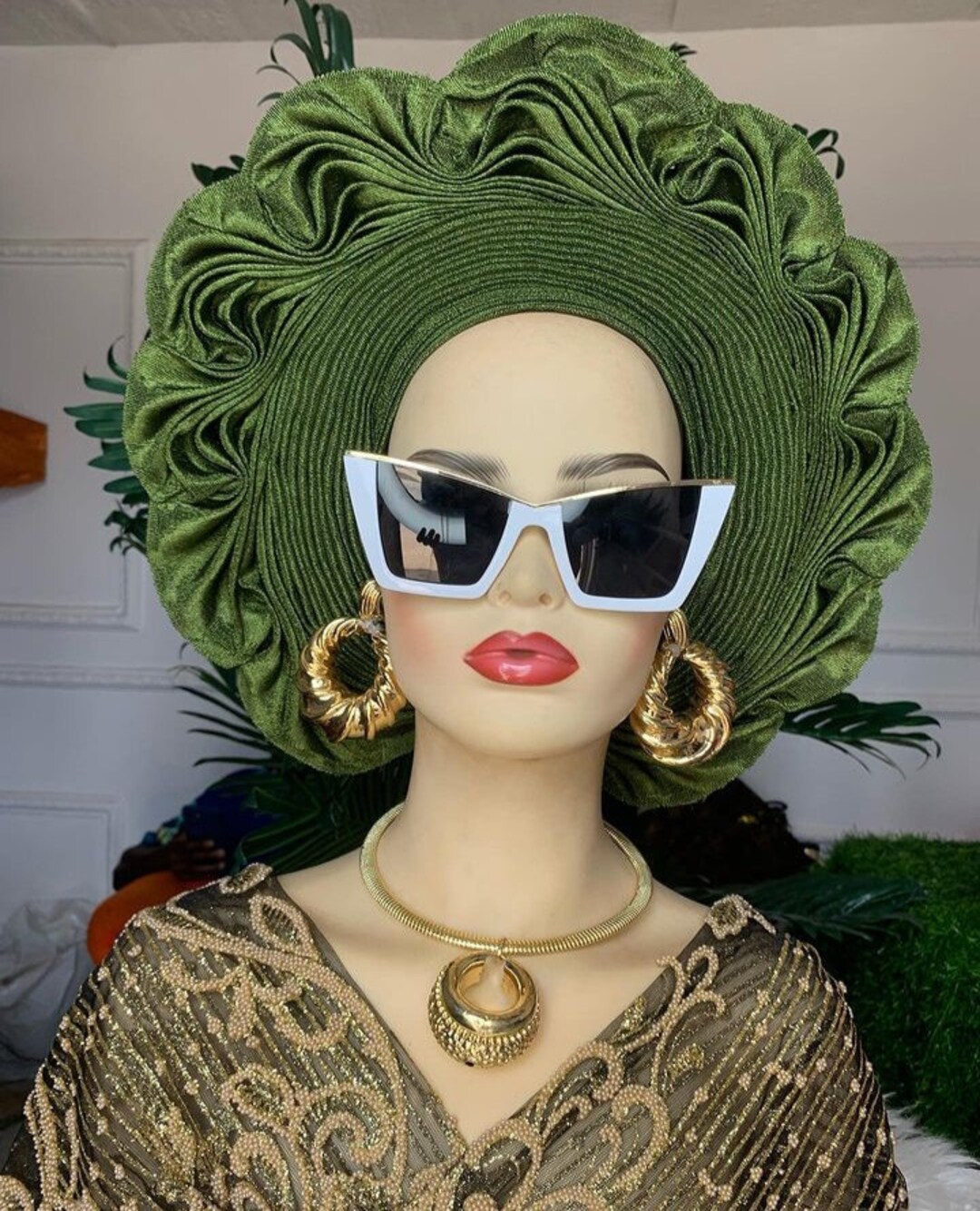 Green Pre-tie Gele// Lush Auto Gele// Nigeria Traditional Wedding ...