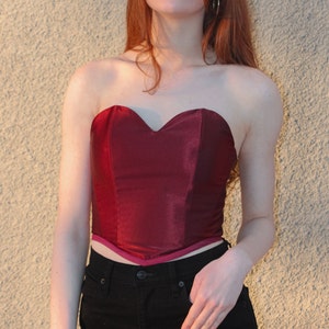Burgundy Satin Heart Corset/ Red Satin Bustier/ Trendy Corset/ Y2k ...