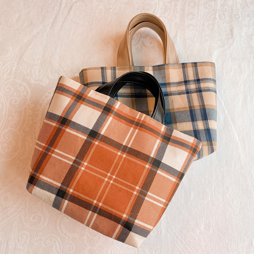 Orange Plaid Mini Tote Bag/ Trendy Hand Bag/ Retro Bag/ Mini Purse ...