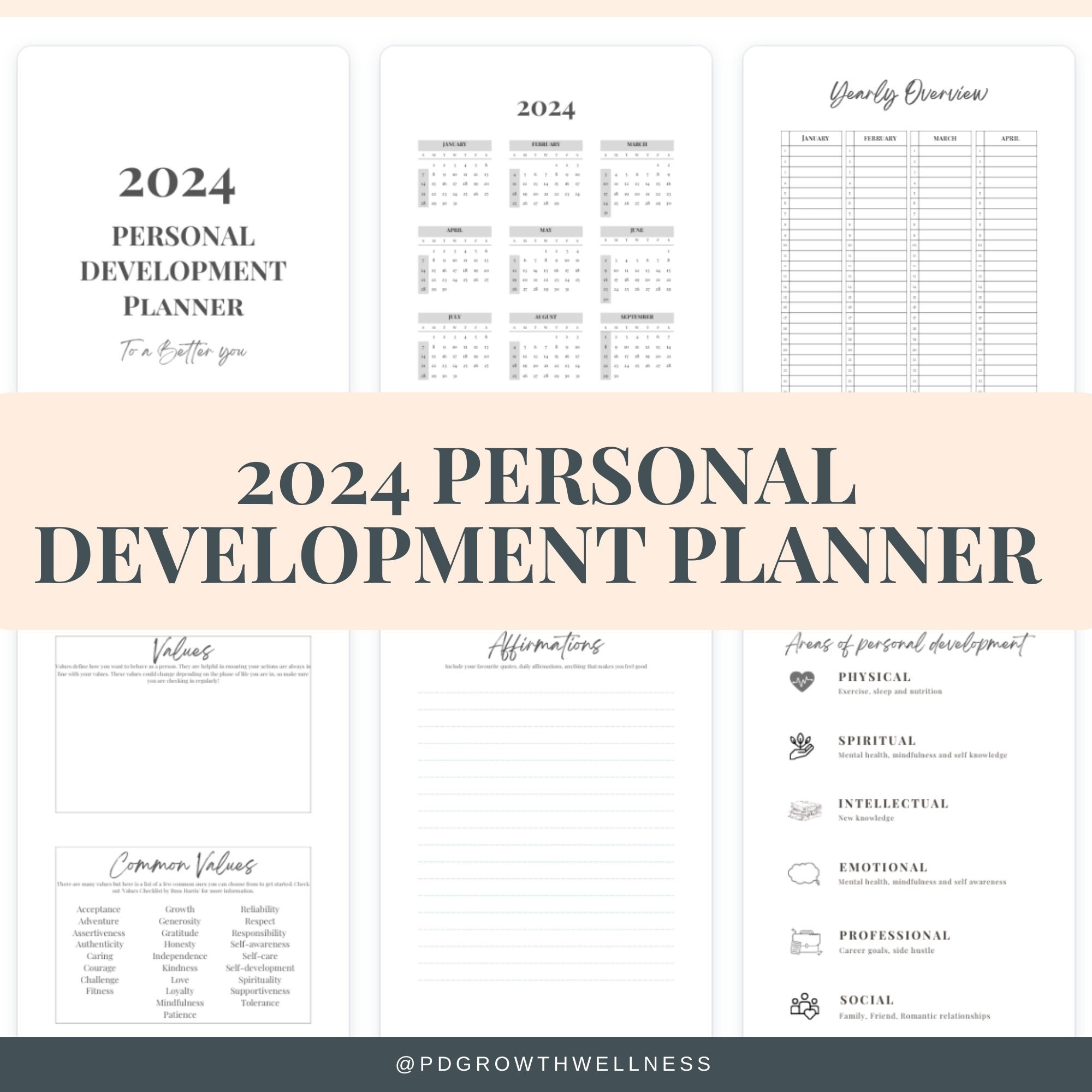 2024 Dated Printable Planner Personal Development Planner - Etsy