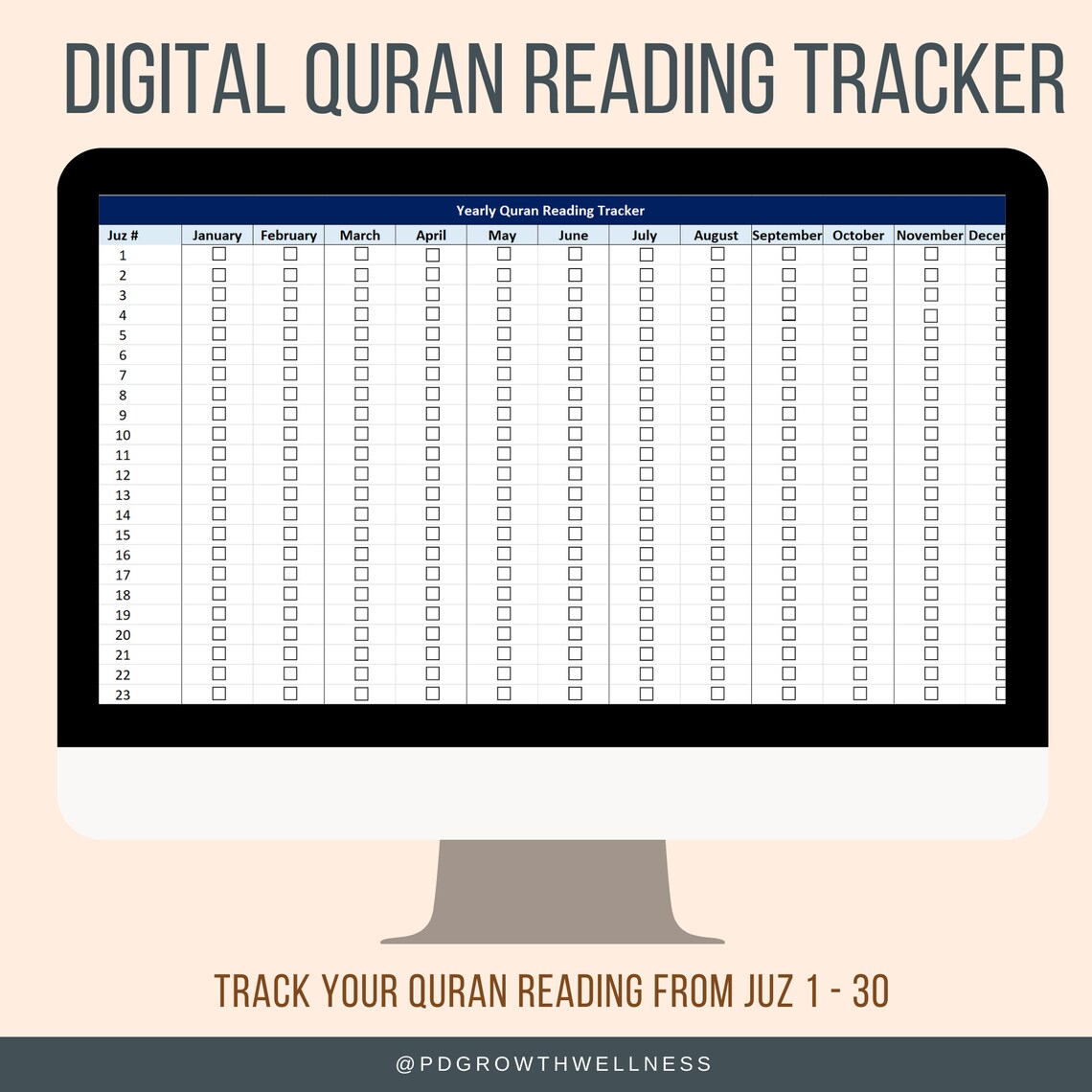 Yearly Quran Reading Tracker Digital Excel Sheet Yearly Minimalistic ...