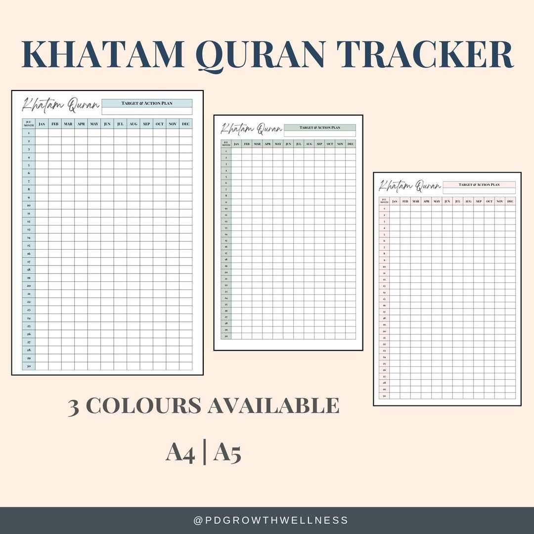 PRINTABLE | Khatam Quran Tracker | Checklist for Quran Reading | Yearly ...